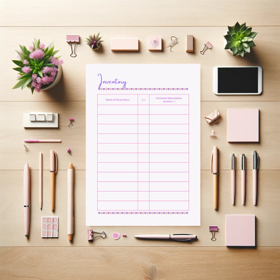 Elegant Pink Inventory Tracker Printable Organizer Sheet Small Business ...