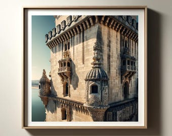 Belem Tower, Digital Artwork, Lisbon Landmark Poster, AI Generated, up ...