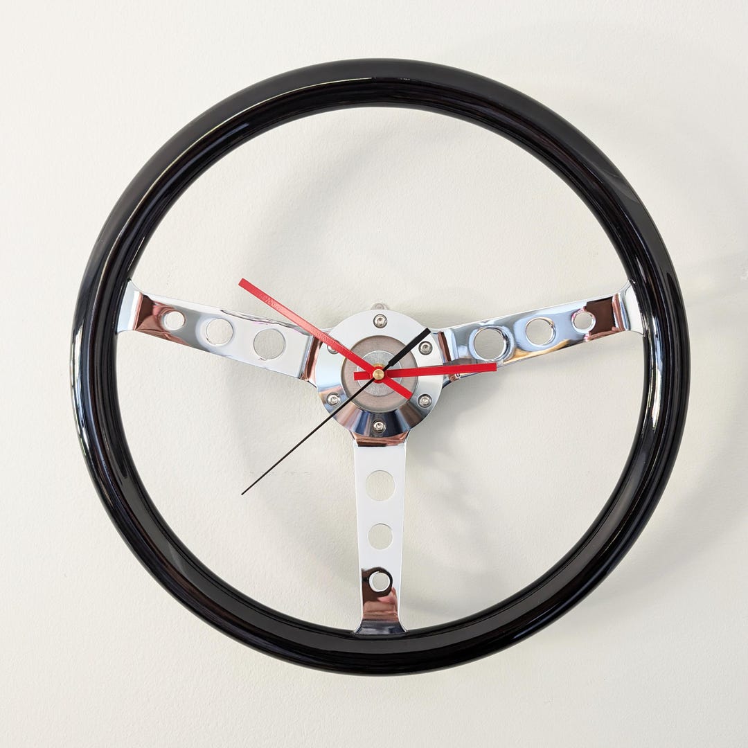 15" Black & Chrome Wall Clock, Motorsports Enthusiast, Automotive Gifts ...