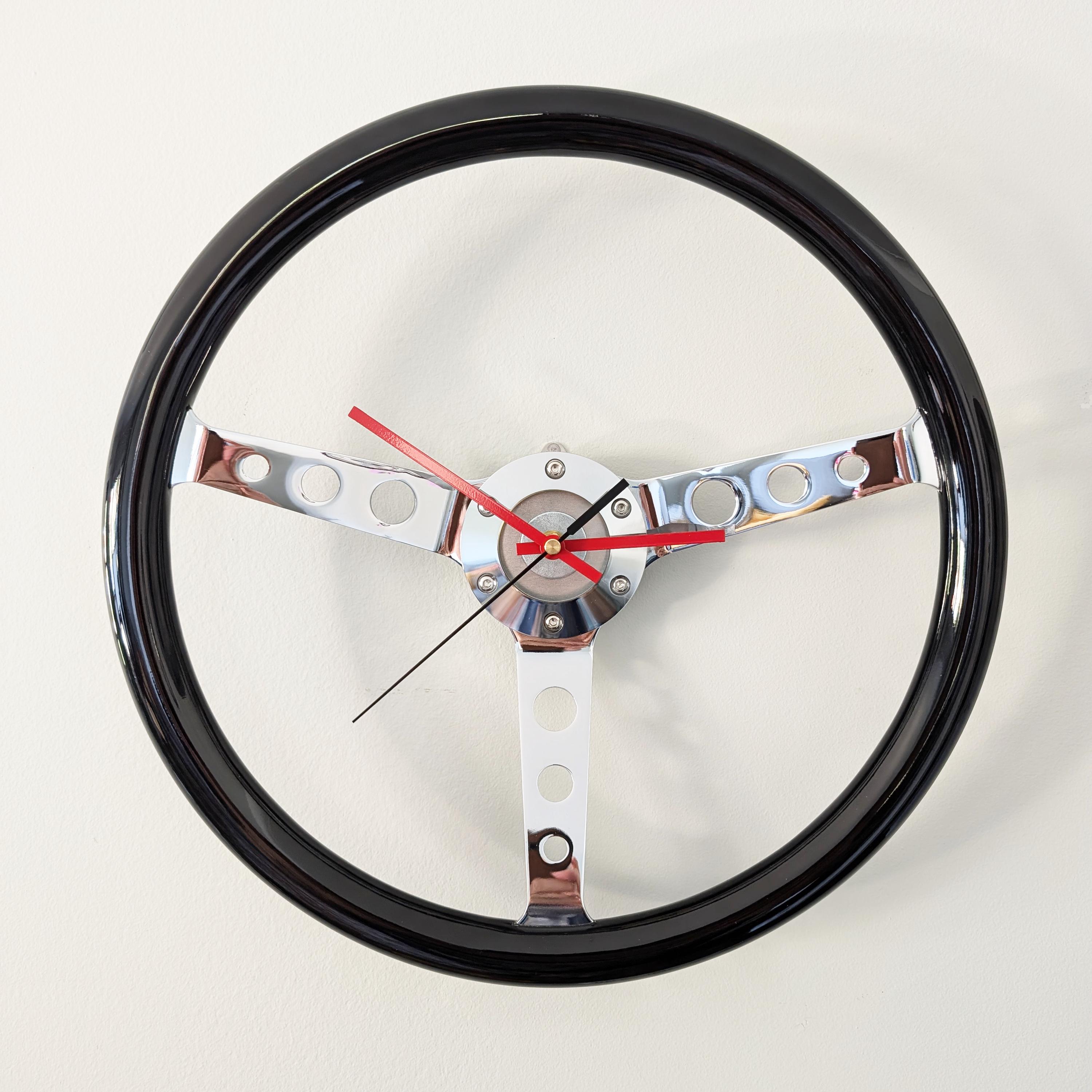 15" Black & Chrome Wall Clock, Motorsports Enthusiast, Automotive Gifts ...