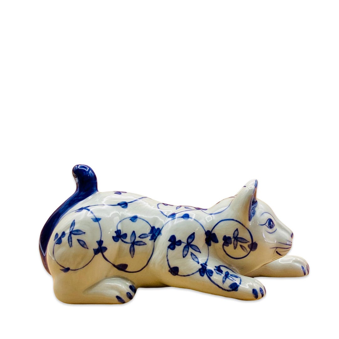 Hand Painted Cat Blue and White Pottery Made in Thailand Cat Lover Gift ...