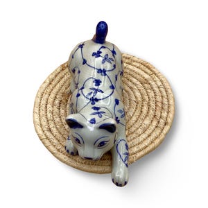 Hand Painted Cat Blue and White Pottery Made in Thailand Cat Lover Gift ...
