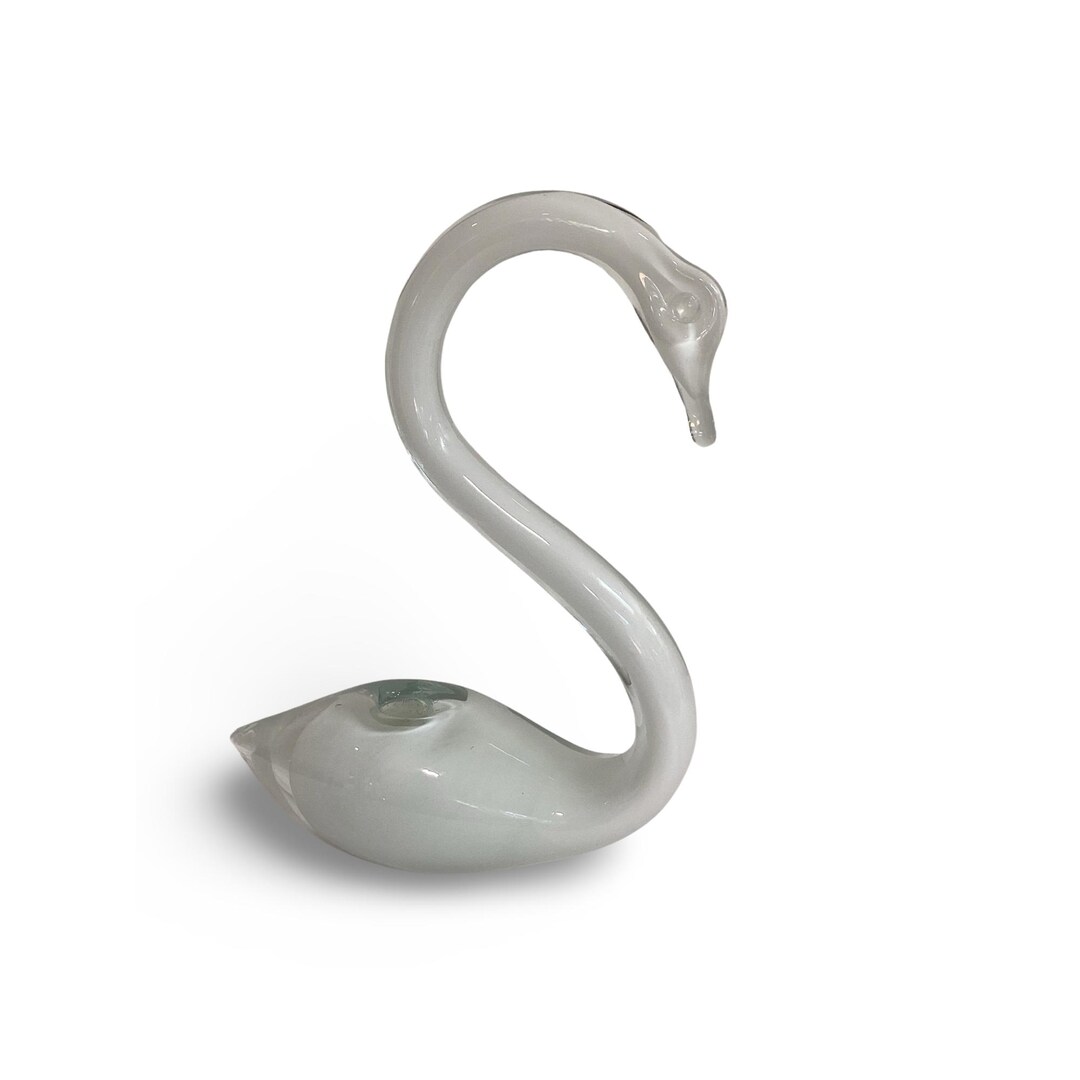 Art Glass Swan, Murano Style Swan, White Glass Swan, Glass Bird, Simple ...