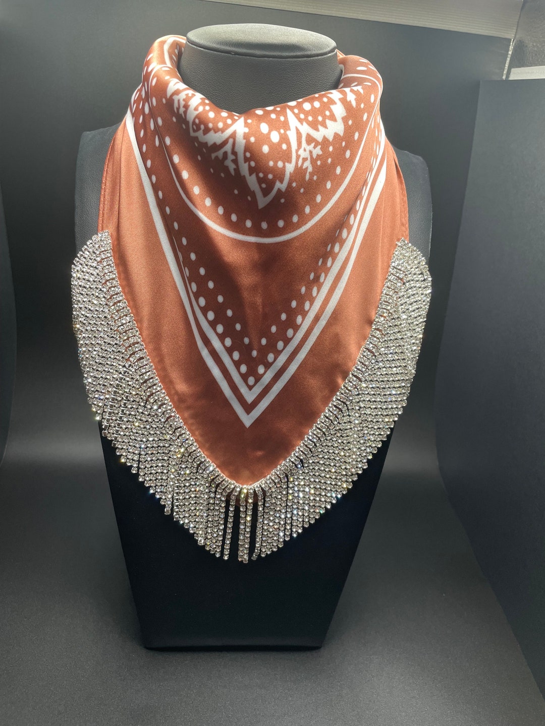 Blingy Rhinestone Fringe Bandana Tan - Etsy