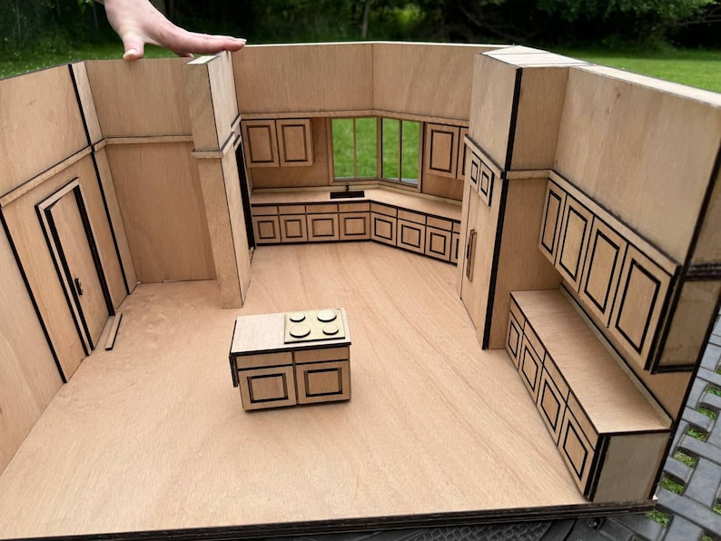 1:12 Scale Miniature Kitchen Room With Furniture – DIY Assembled Blocks ...