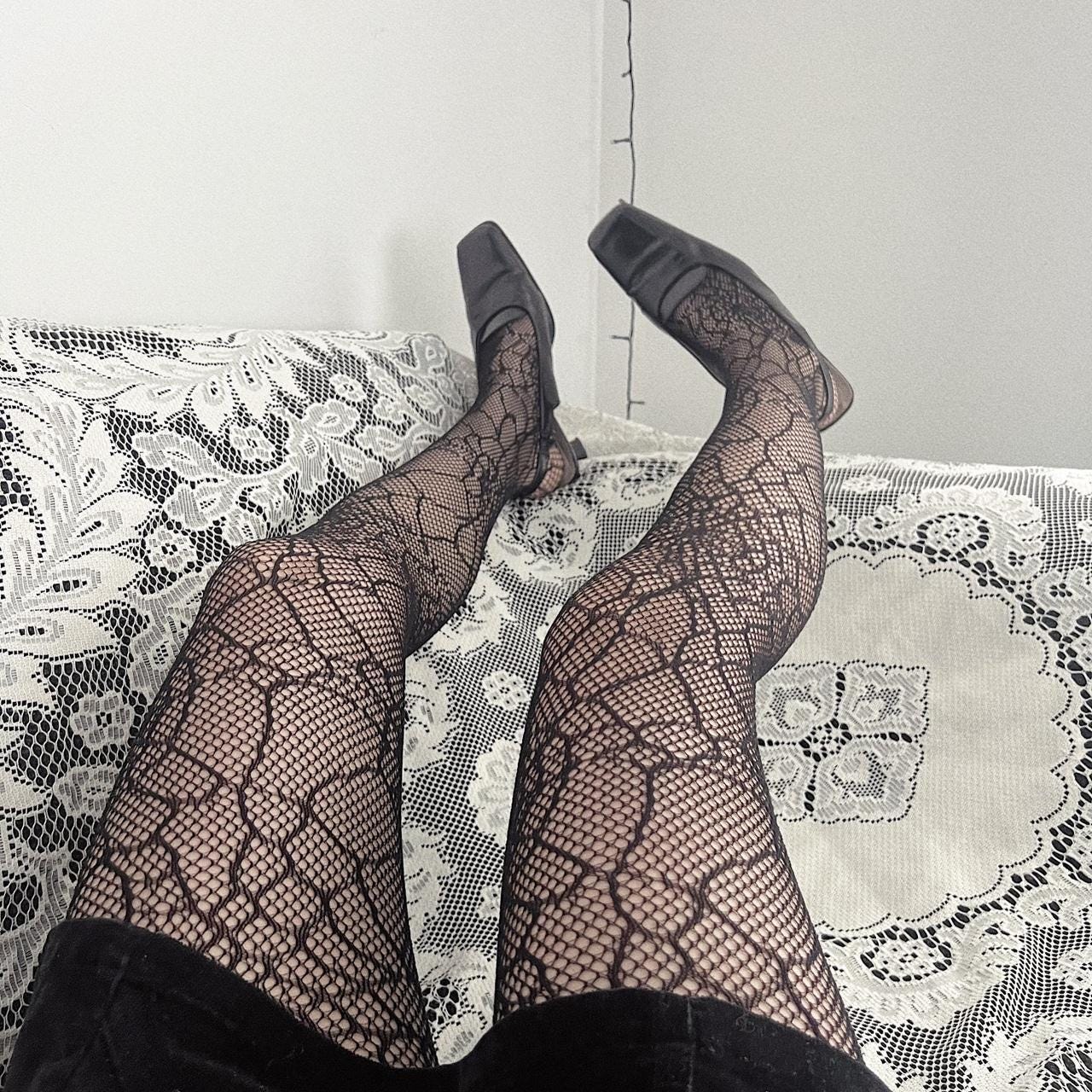 Shipped From UK - Black Gothic Witch Cobweb Spiderweb Fishnet Lace Tights - One Size / Brand New ...