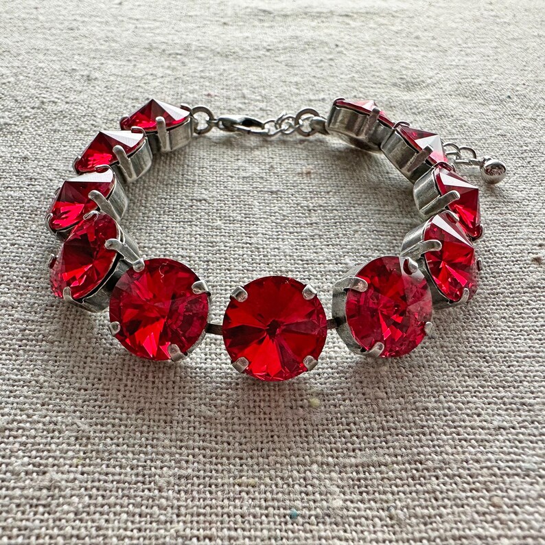 Swarovski Crystal Tennis Bracelet | 12mm Light Siam Rivoli Chatons ...