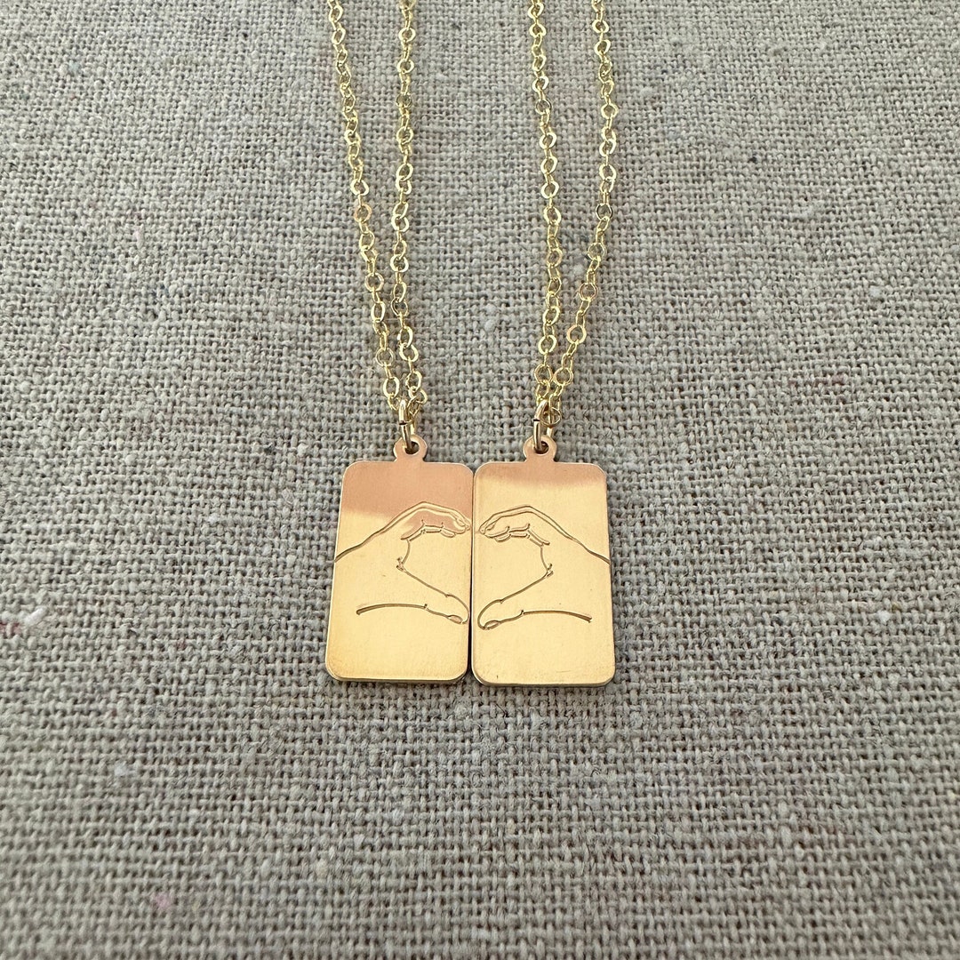 14k Gold Filled Friendship Necklace Set, Best Friends, Heart Hand ...