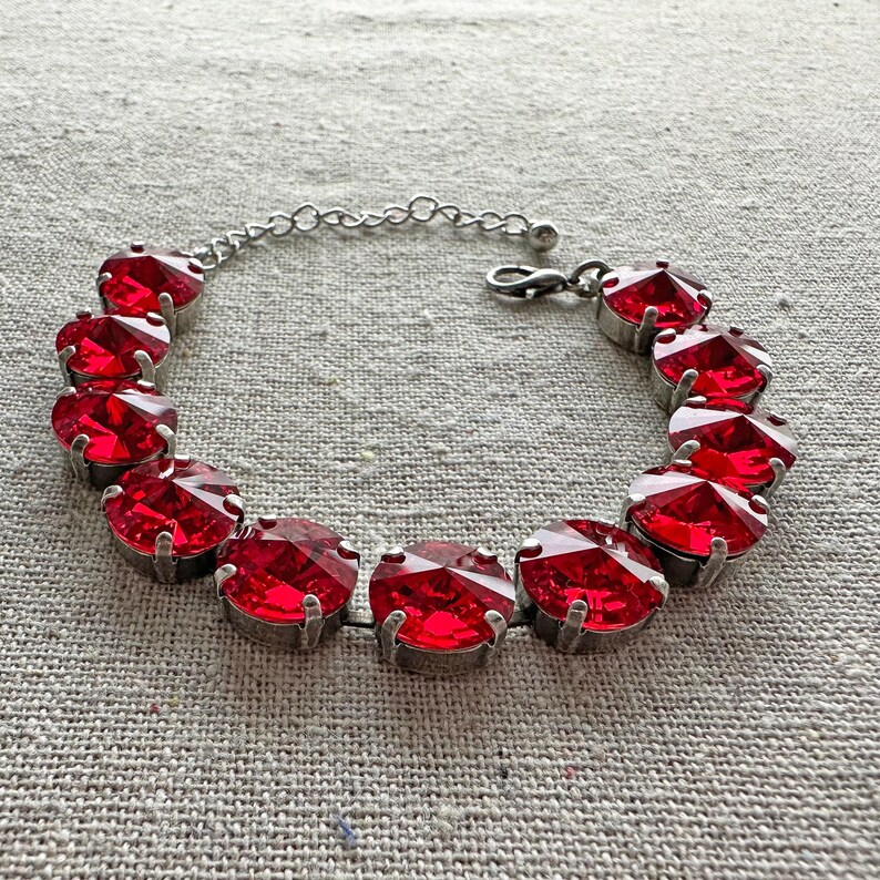 Swarovski Crystal Tennis Bracelet | 12mm Light Siam Rivoli Chatons ...