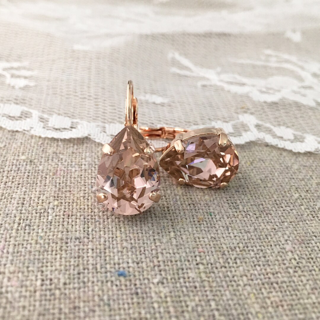 Swarovski Crystal Dangling Earrings | 14x10 Vintage Rose Pears | Lever ...