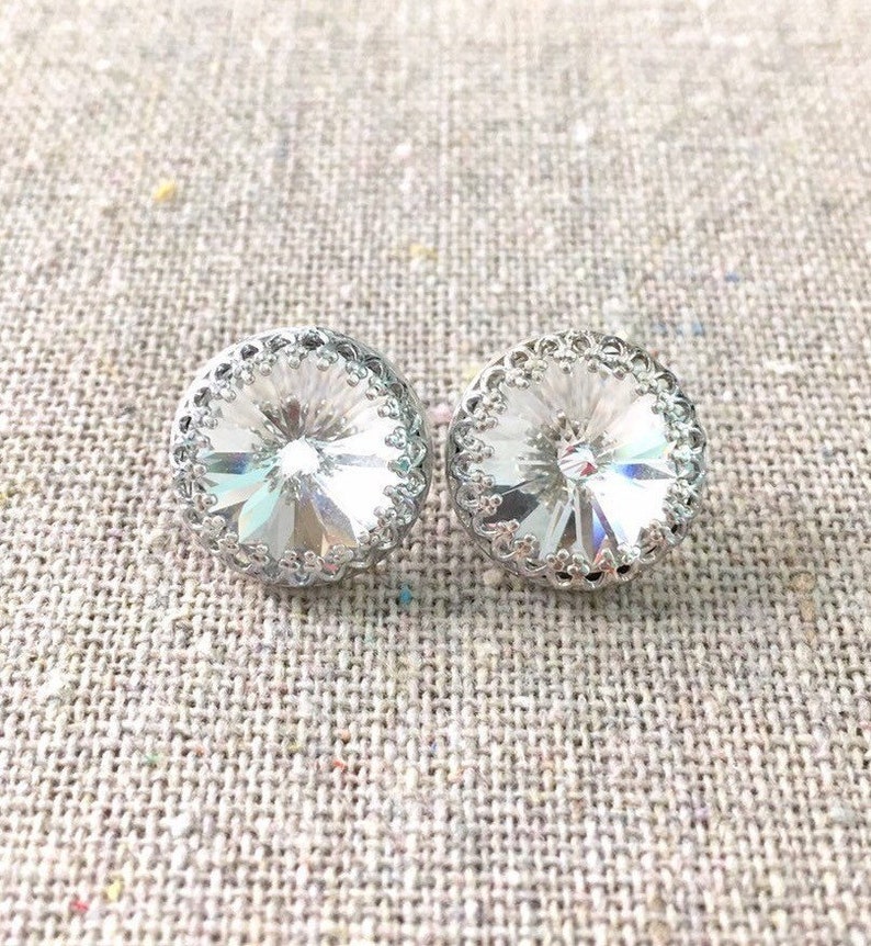 Swarovski Crystal Post Earrings Faux Diamond Crown Earrings | Etsy