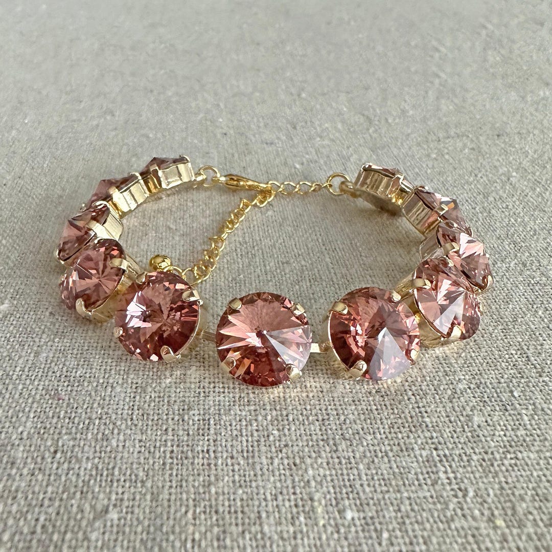 Swarovski Crystal Tennis Bracelet | 12mm Blush Rose Rivoli Chatons ...