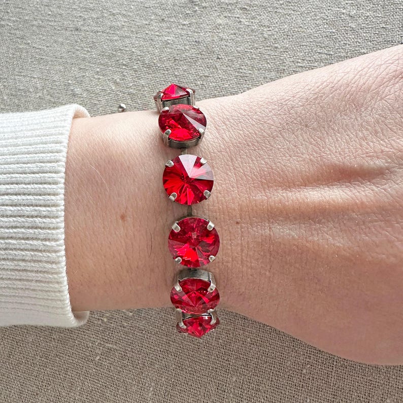 Swarovski Crystal Tennis Bracelet | 12mm Light Siam Rivoli Chatons ...