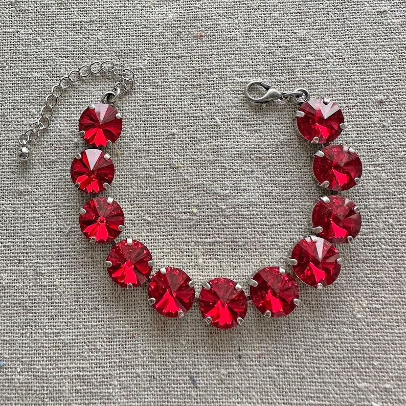 Swarovski Crystal Tennis Bracelet | 12mm Light Siam Rivoli Chatons ...
