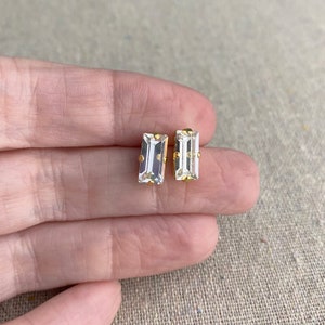 Swarovski Crystal Earrings, Baguette Vertical Bars, Dainty Posts, Simple Bridal Studs ...