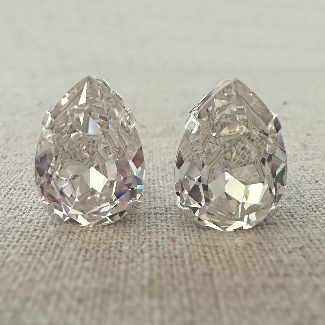 Swarovski Crystal Post Clip-on Earrings, Non-pierced Stud Style, 18x13 ...