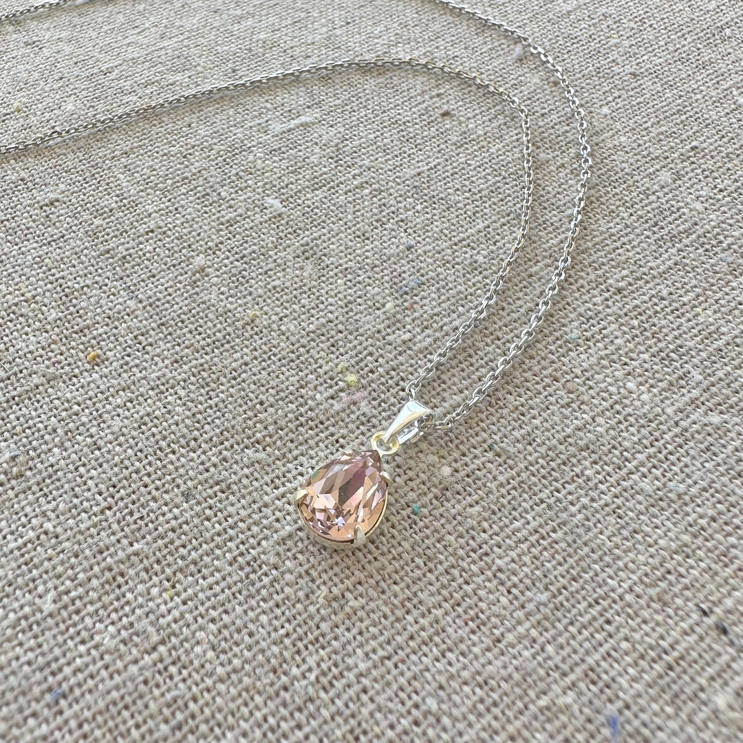 Swarovski Crystal Necklace, Blush Pink Tiny Pear Solitaire Pendant ...