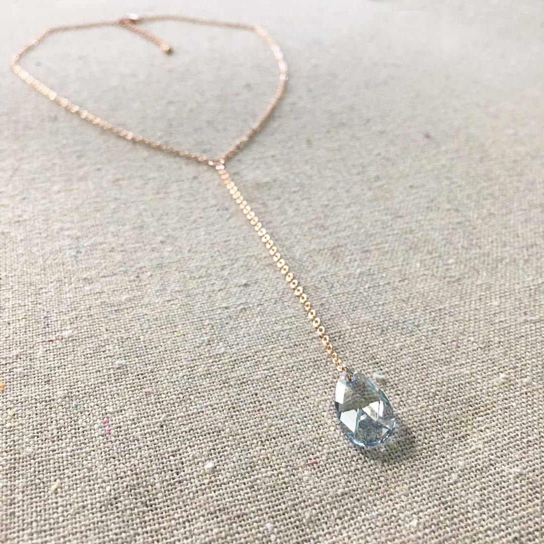 Swarovski Crystal Y Necklace | 16mm Blue Shade Teardrop | Chic ...
