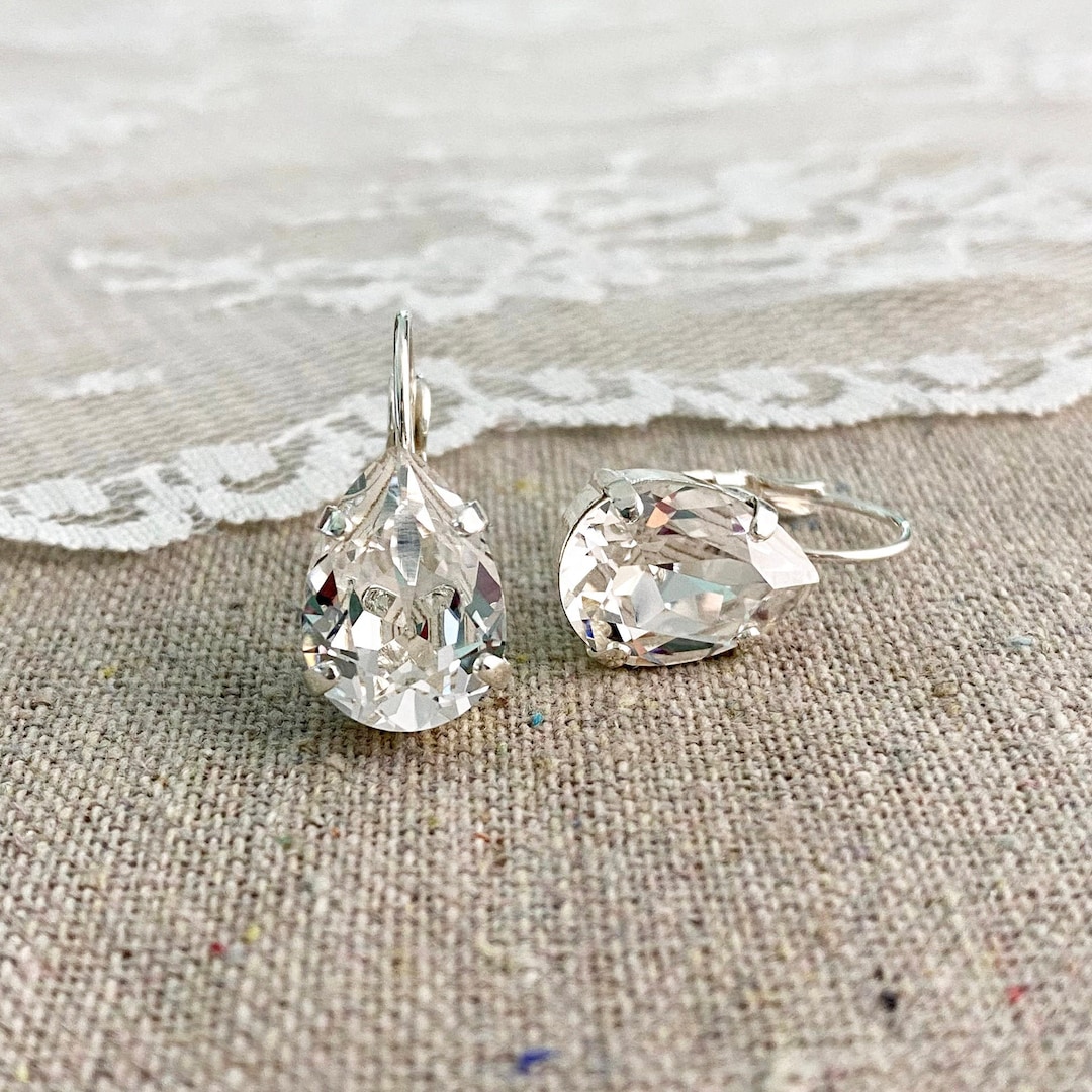 Swarovski Crystal Dangling Earrings | 14x10 Crystal Pears | Lever Back ...