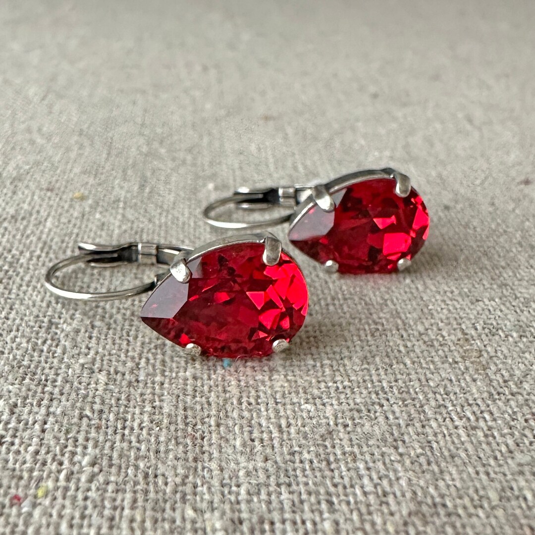 Swarovski Crystal Dangling Earrings | 14x10 Scarlet Pears | Lever Back ...
