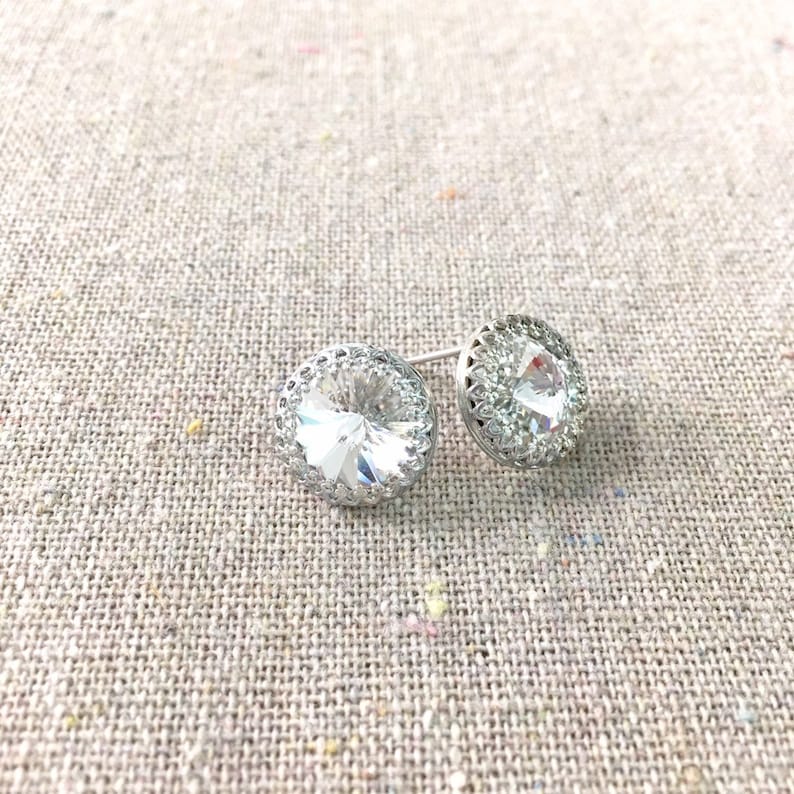 Swarovski Crystal Post Earrings Faux Diamond Crown Earrings | Etsy