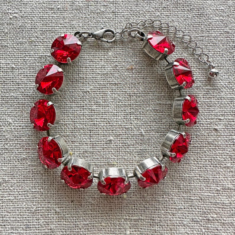 Swarovski Crystal Tennis Bracelet | 12mm Light Siam Rivoli Chatons ...