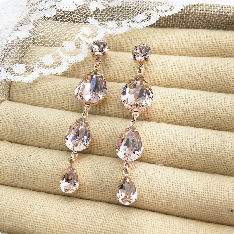 Swarovski Crystal Dangling Stud Earrings | Vintage Rose Pears & Xirius ...