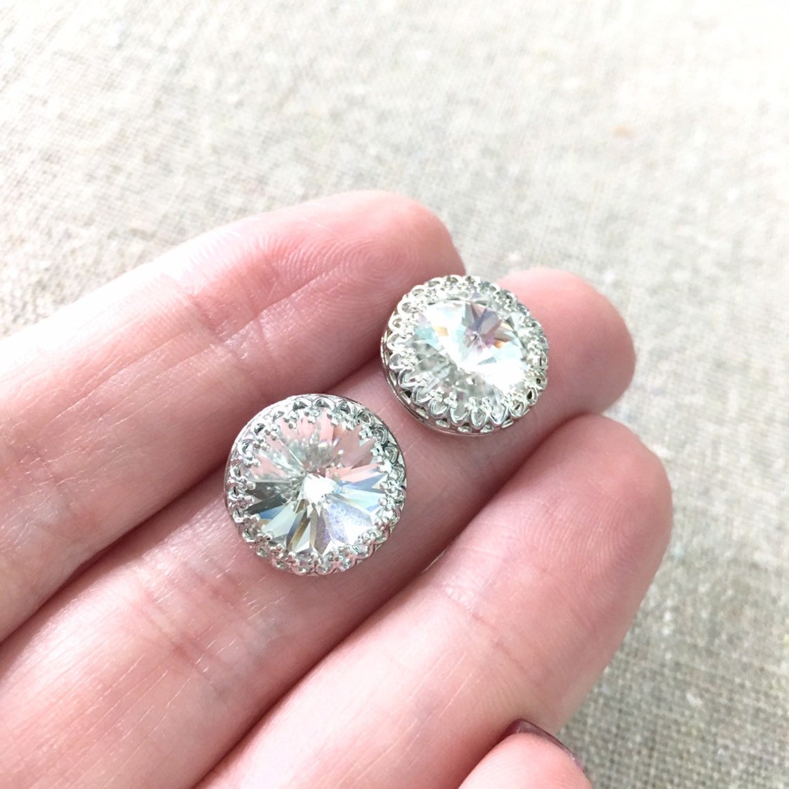 Swarovski Crystal Post Earrings Faux Diamond Crown Earrings | Etsy