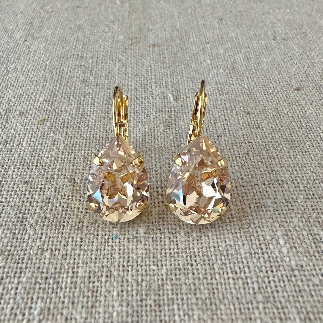 Swarovski Crystal Dangling Earrings | 14x10 Light Peach Pears | Lever ...
