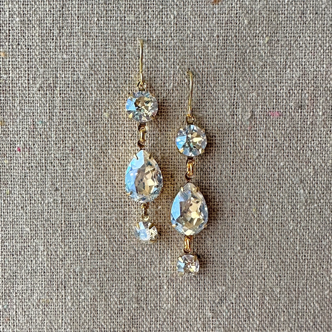 Swarovski Crystal Earrings, Extra Long Dangling Moonlight Bridal Drop ...