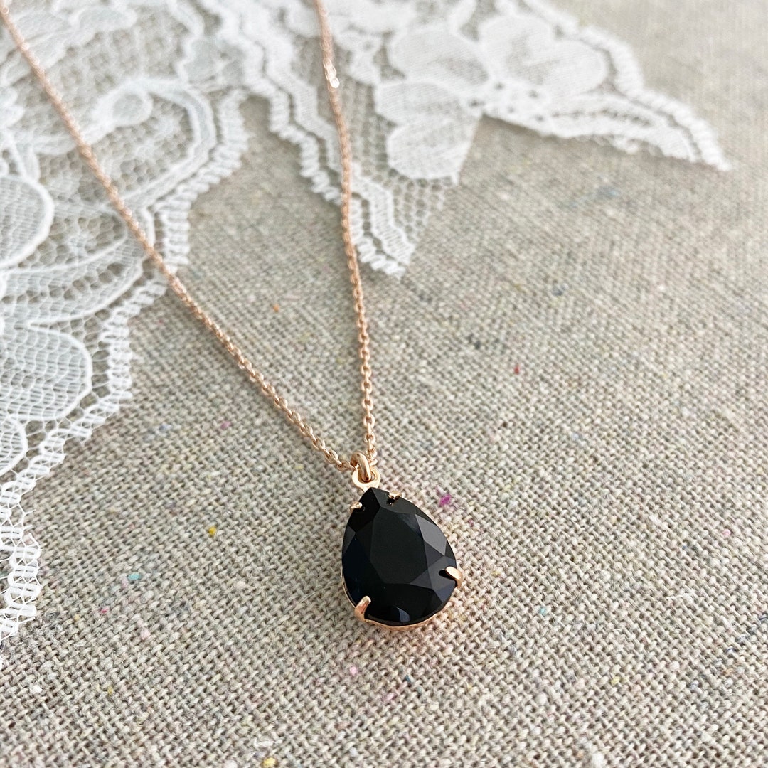 Swarovski Crystal Jet Black Necklace, Onyx Teardrop Rose Gold, Tear ...