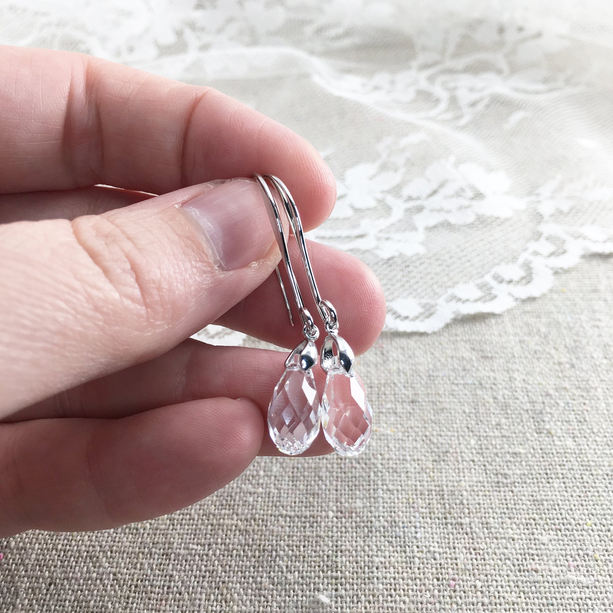 Swarovski Crystal Teardrop Simple Dangling Delicate Bridal | Etsy