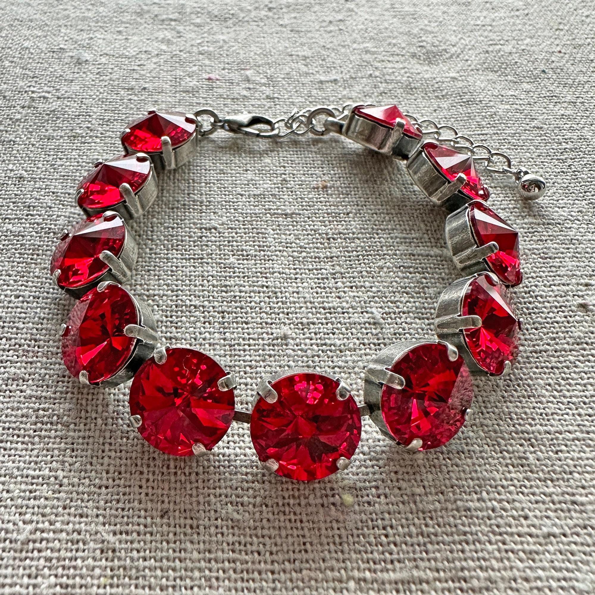 Swarovski Crystal Tennis Bracelet | 12mm Light Siam Rivoli Chatons ...