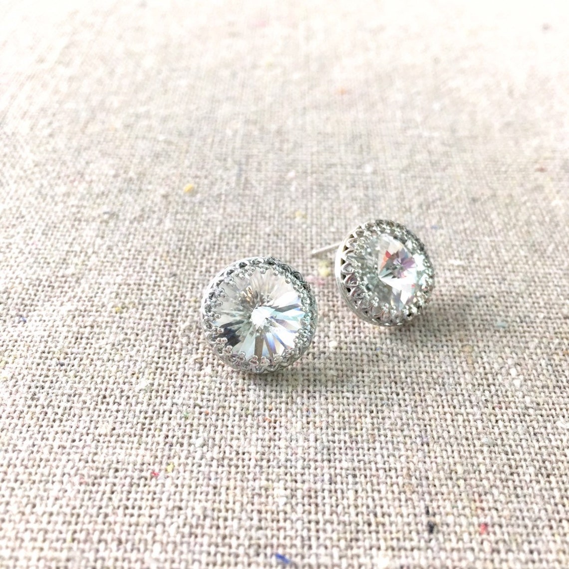 Swarovski Crystal Post Earrings Faux Diamond Crown Earrings | Etsy