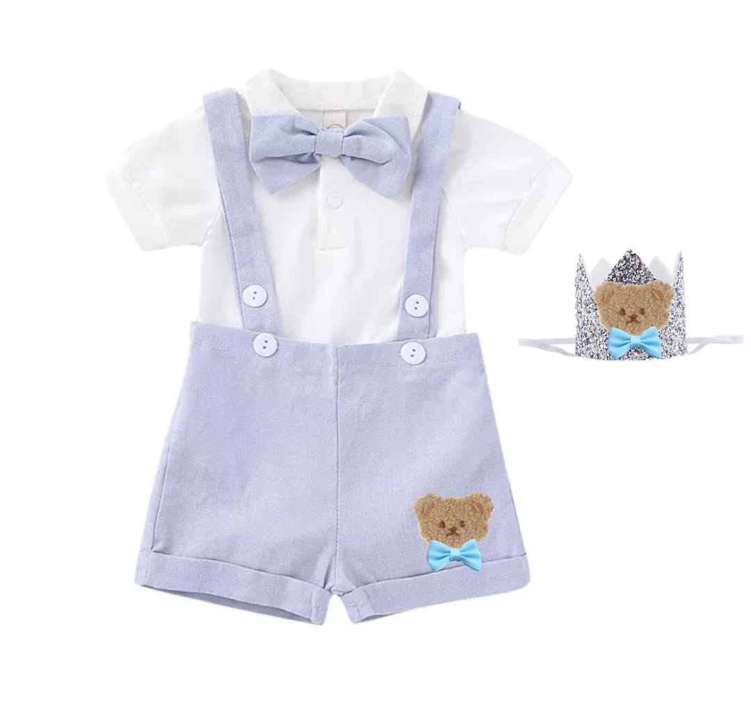 Teddy Bear Boy Clothes Outfit Smash Cake First Birthday Bodysuit ...