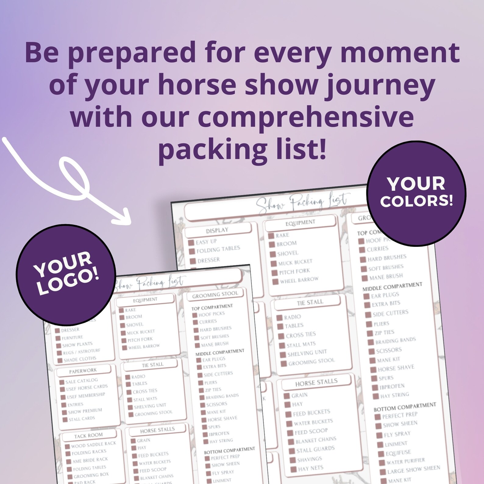 Personalized Horse Show Packing List | Equestrian Show Essentials ...