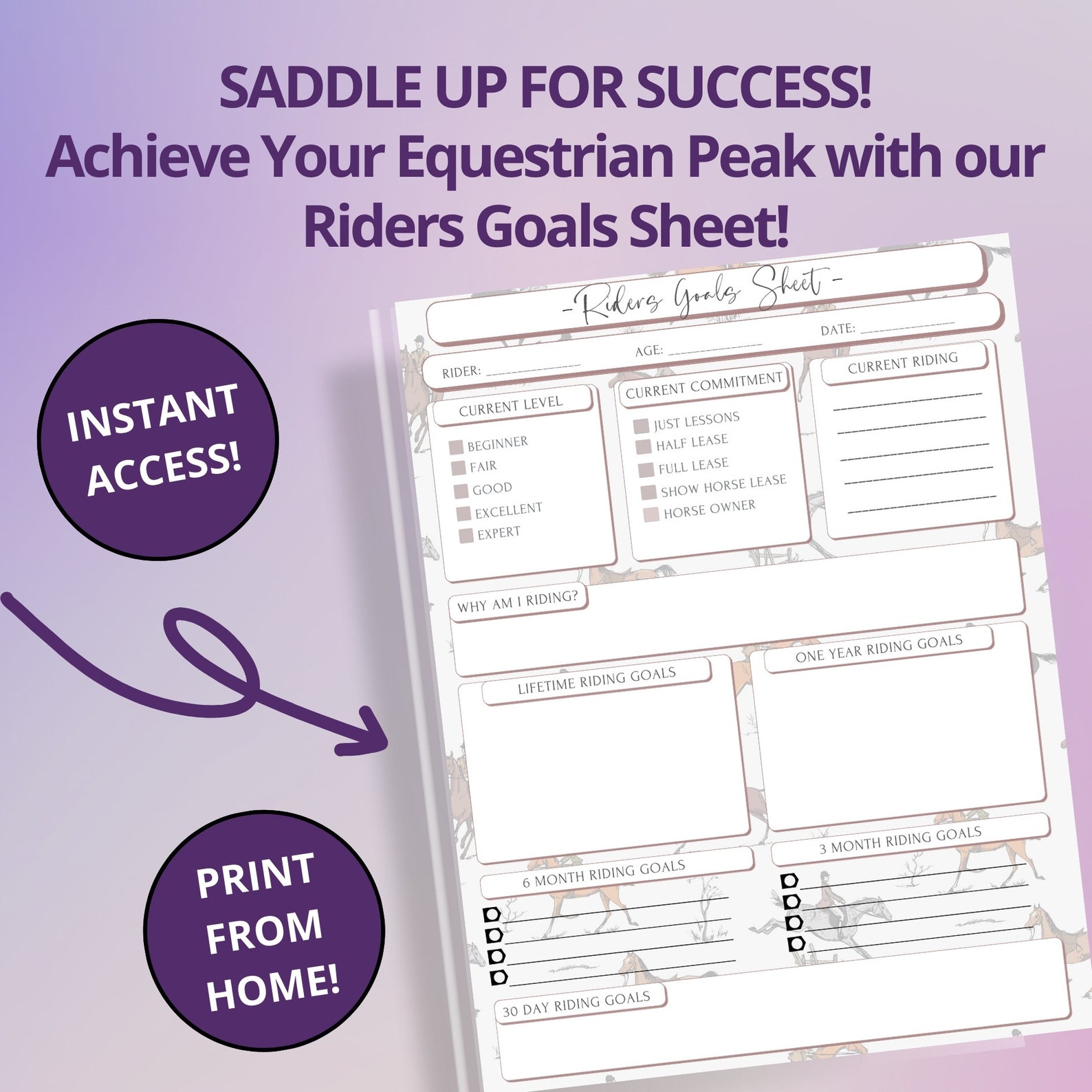Equestrian Rider's Goals Sheet Printable: Track, Plan and Achieve Your ...