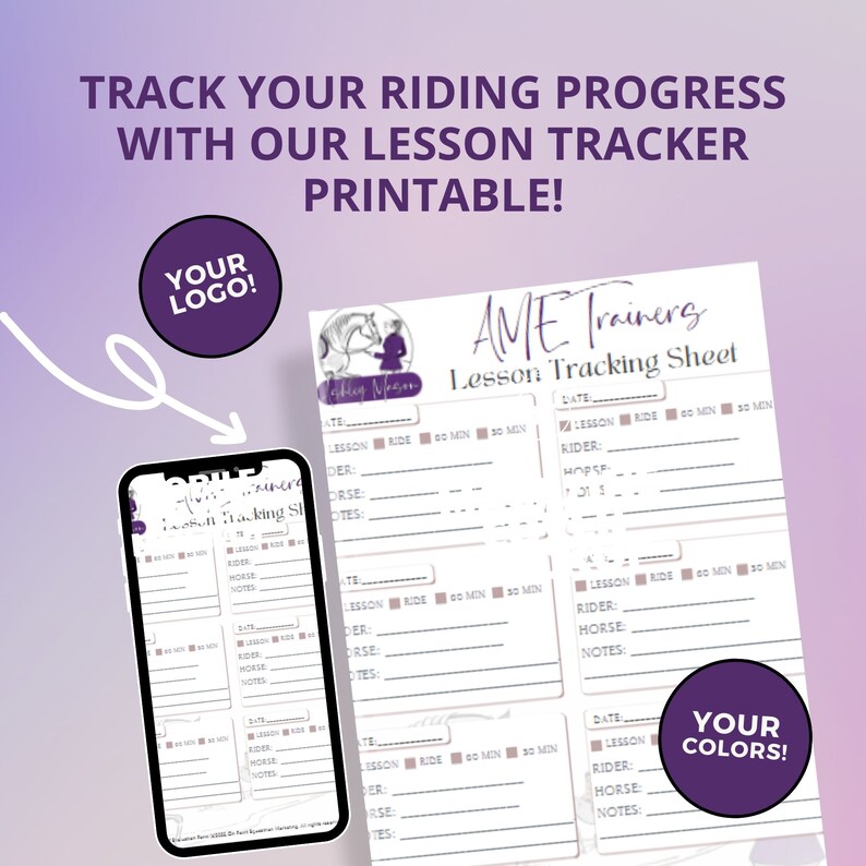 Personalized Equestrian Printable Lesson Tracker: Keep Track of Horse ...