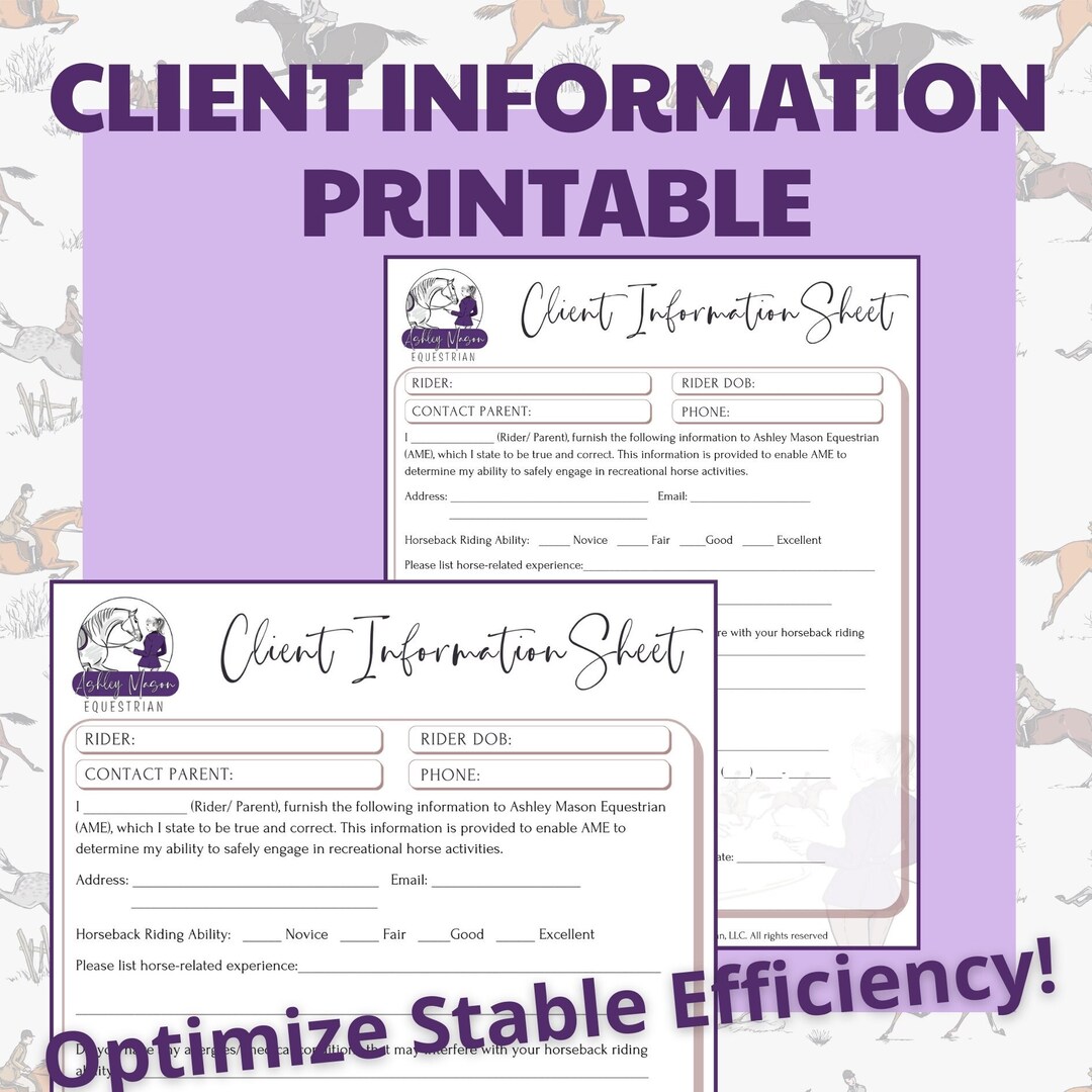 Client Information Sheet | Equestrian Horse Riding Essentials | Stable ...