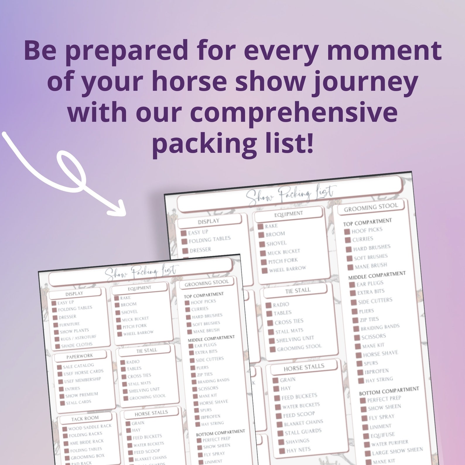 Horse Show Packing List | Equestrian Show Essentials | Printable Horse ...