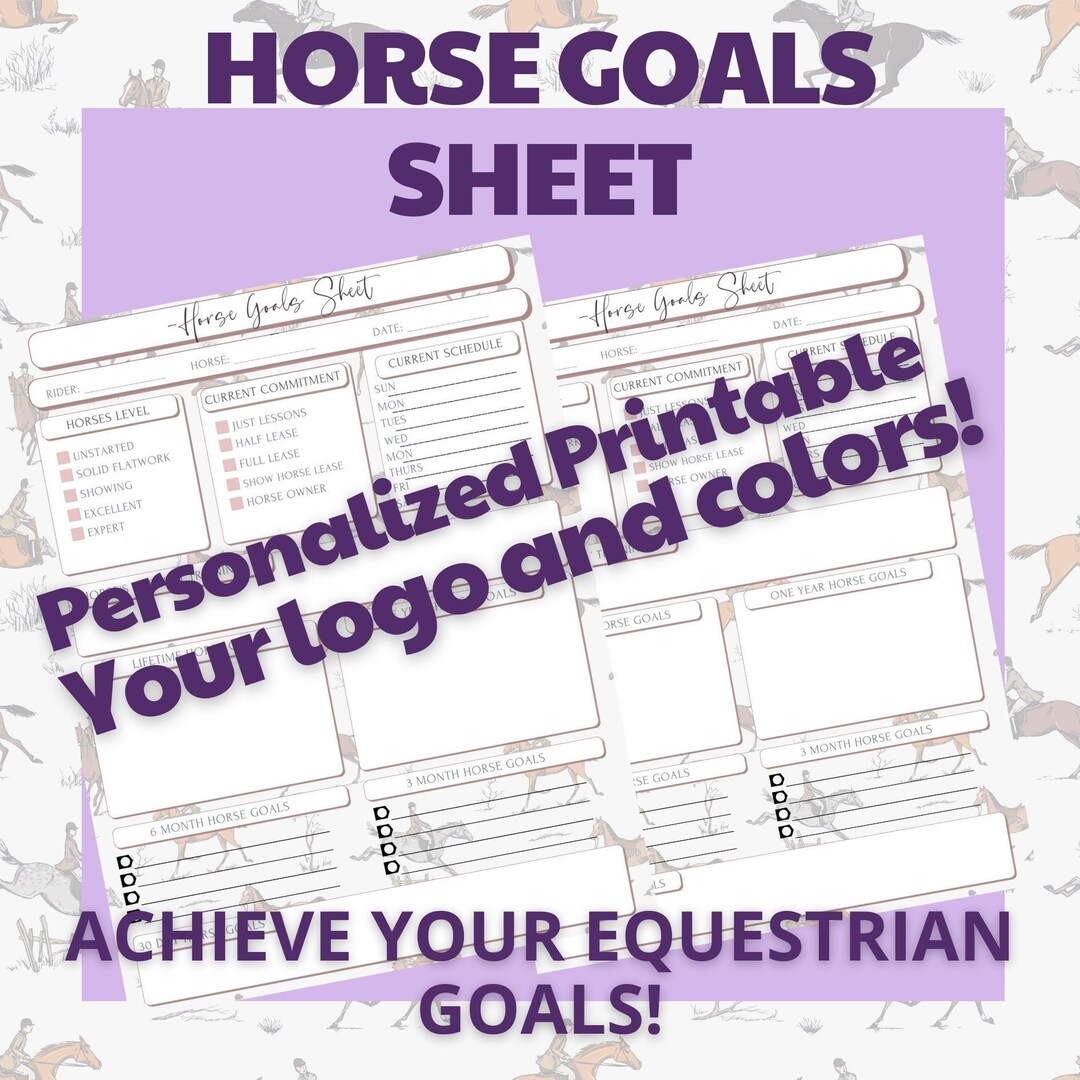 Personalized Equestrian Horse Riding Goals Sheet Printable: Track, Plan ...