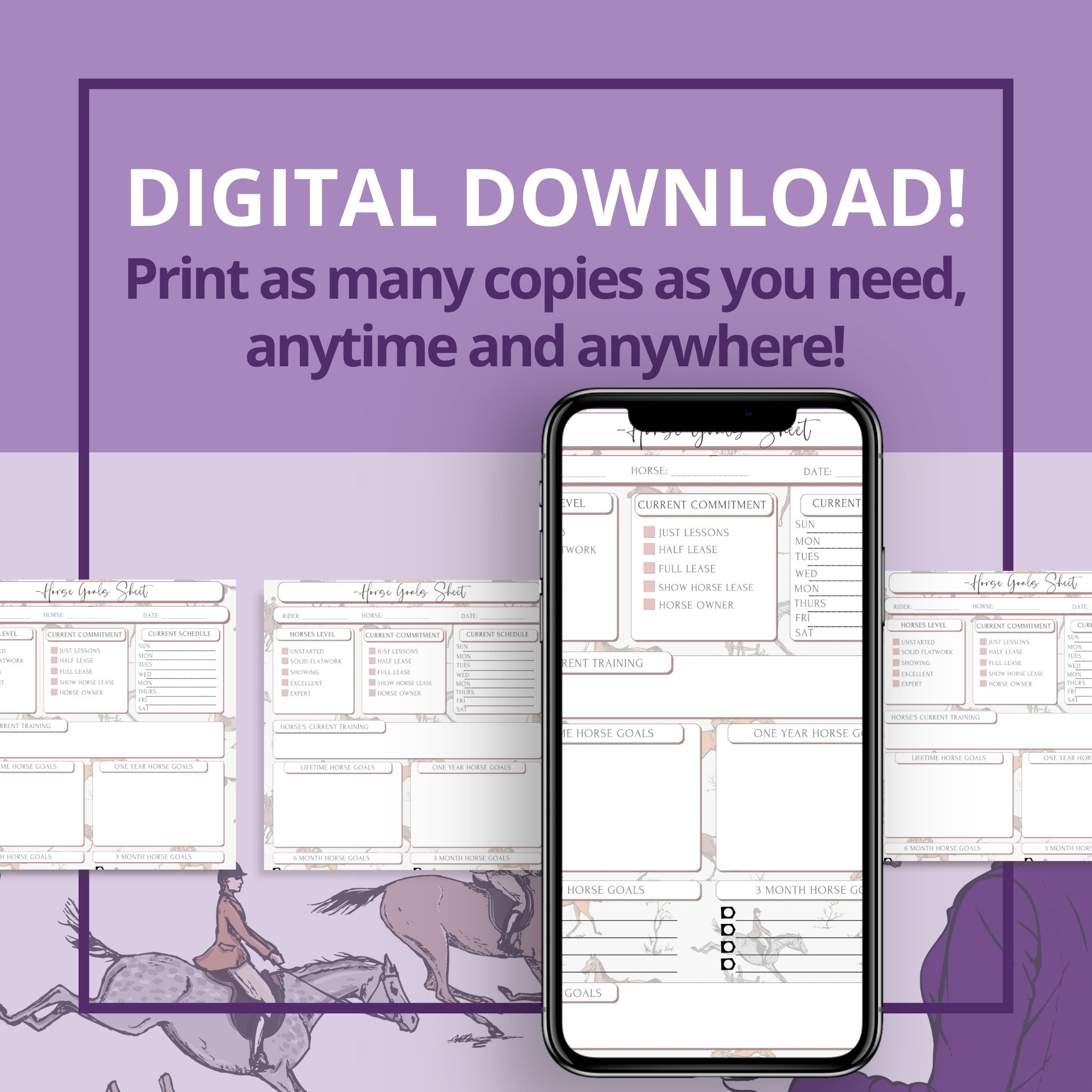 Equestrian Horse Riding Goals Sheet Printable: Track, Plan and Achieve ...