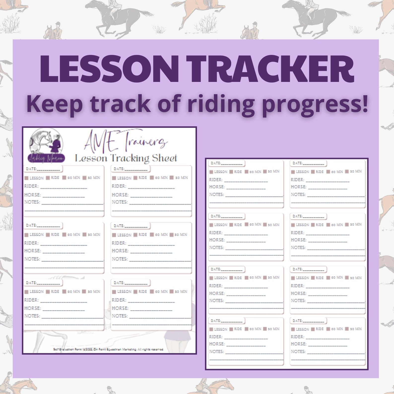 Equestrian Printable Lesson Tracker: Keep Track of Horse Riding ...