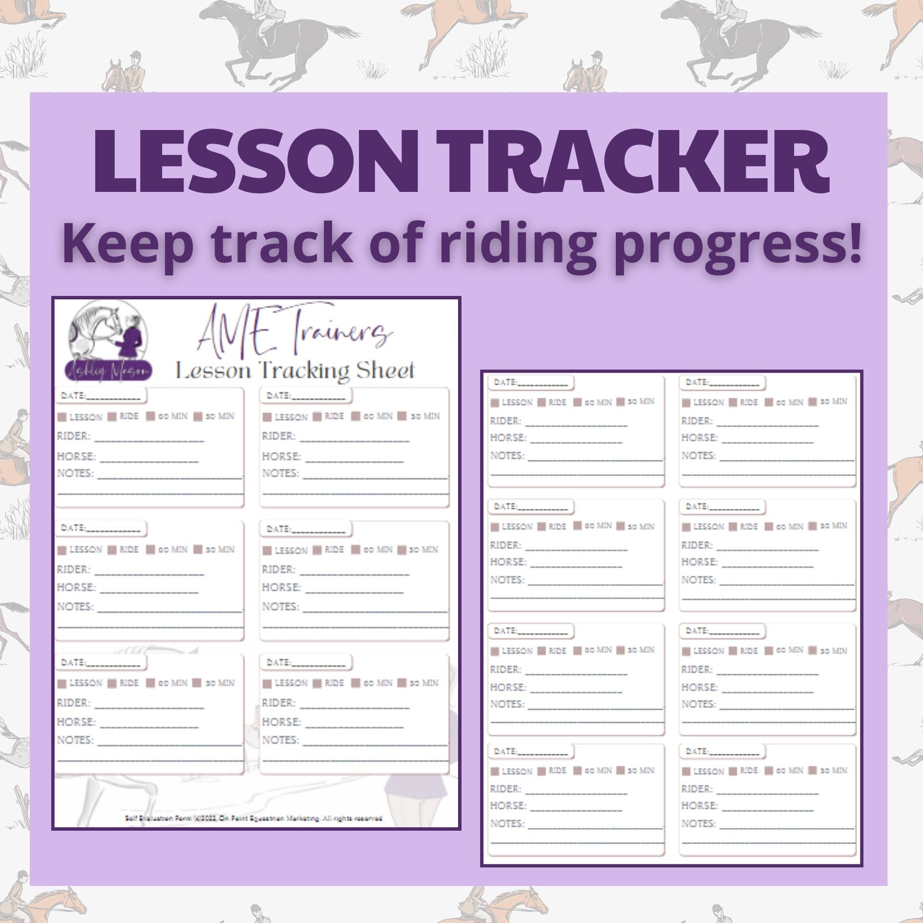 Equestrian Printable Lesson Tracker: Keep Track of Horse Riding ...