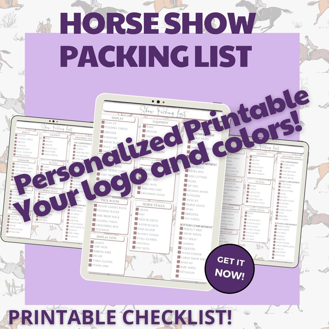 Personalized Horse Show Packing List | Equestrian Show Essentials ...