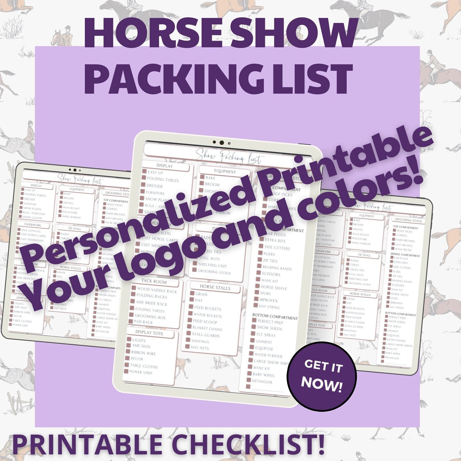 Personalized Horse Show Packing List | Equestrian Show Essentials ...