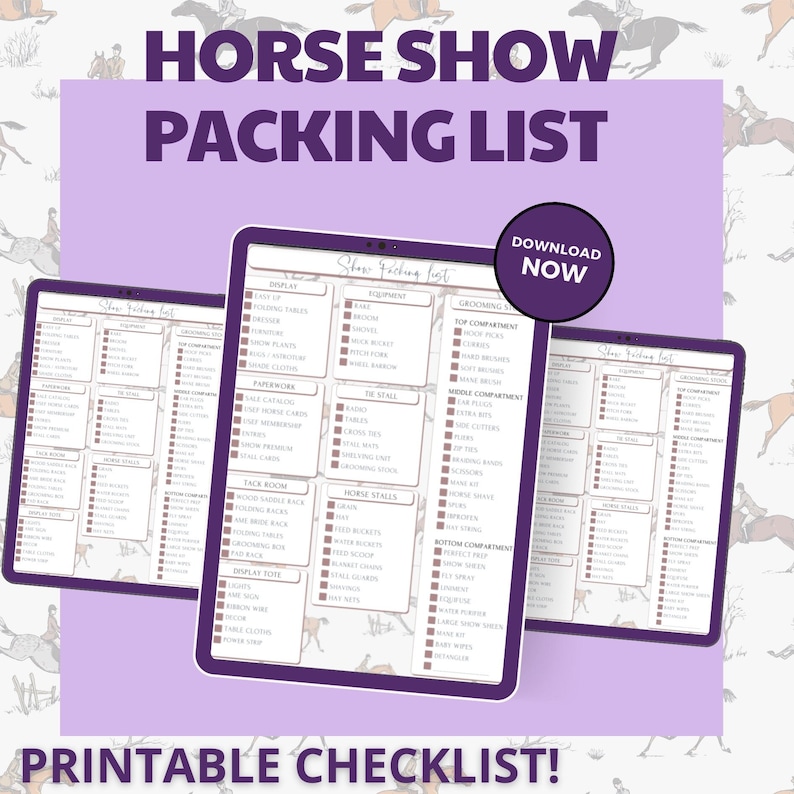 Horse Show Packing List | Equestrian Show Essentials | Printable Horse ...