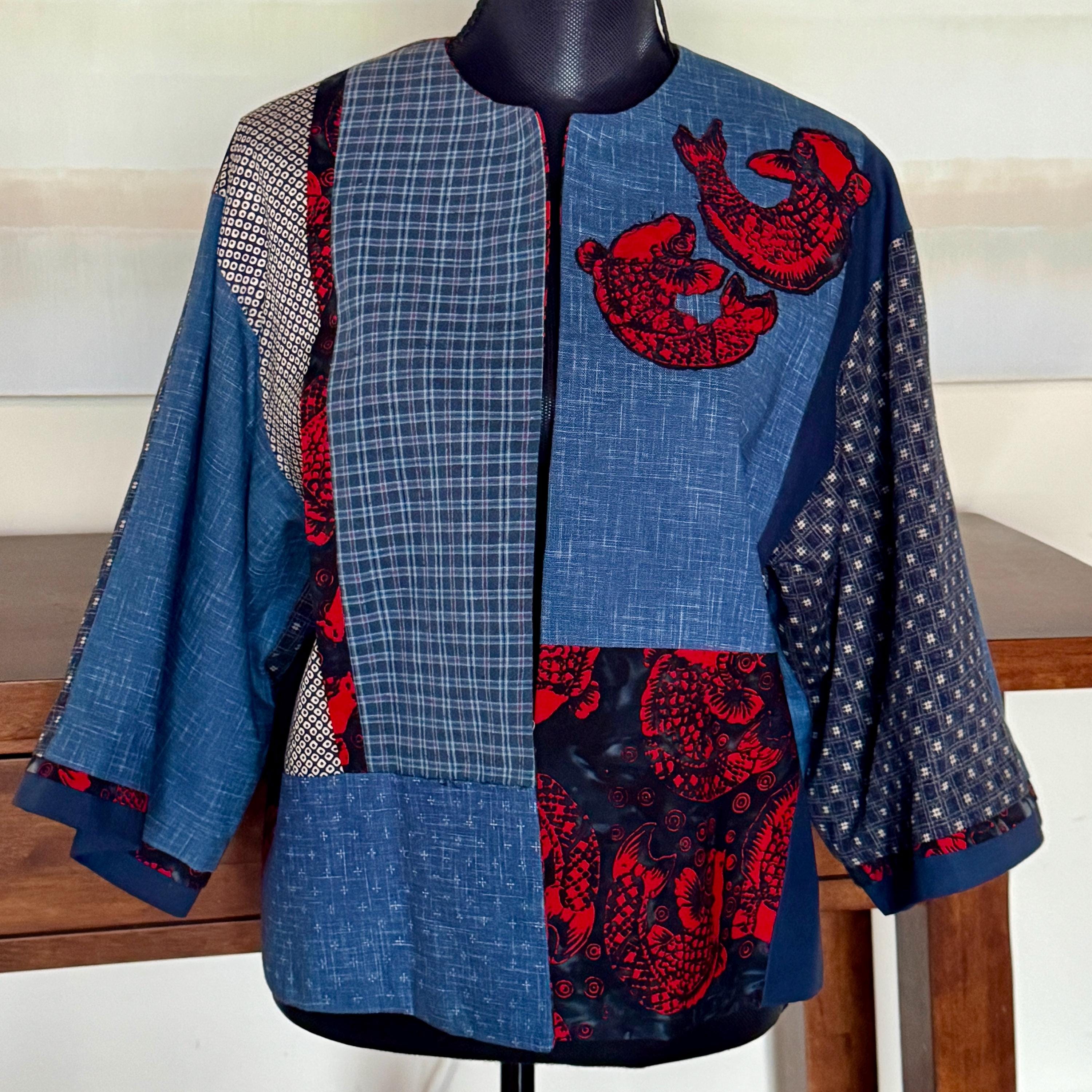 Asian Inspired Jacket in a Collage of Blue Fabrics - Etsy