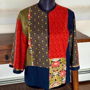 Easy Fitting Jacket in a Colorful Patchwork of Red and Green Prints ...