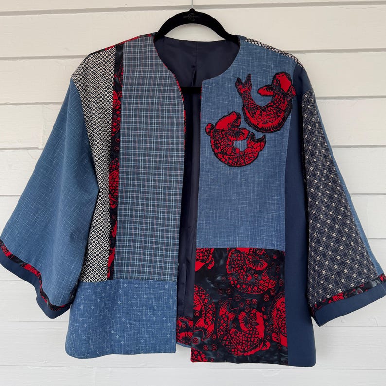 Asian Inspired Jacket in a Collage of Blue Fabrics - Etsy